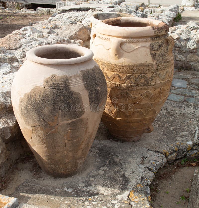Close Up of Clay Storage Vessels in the Ancient Site Knossos, Crete ...