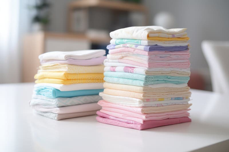 Close-up of Clean Diapers Stacked Neatly Stock Photo - Image of baby ...