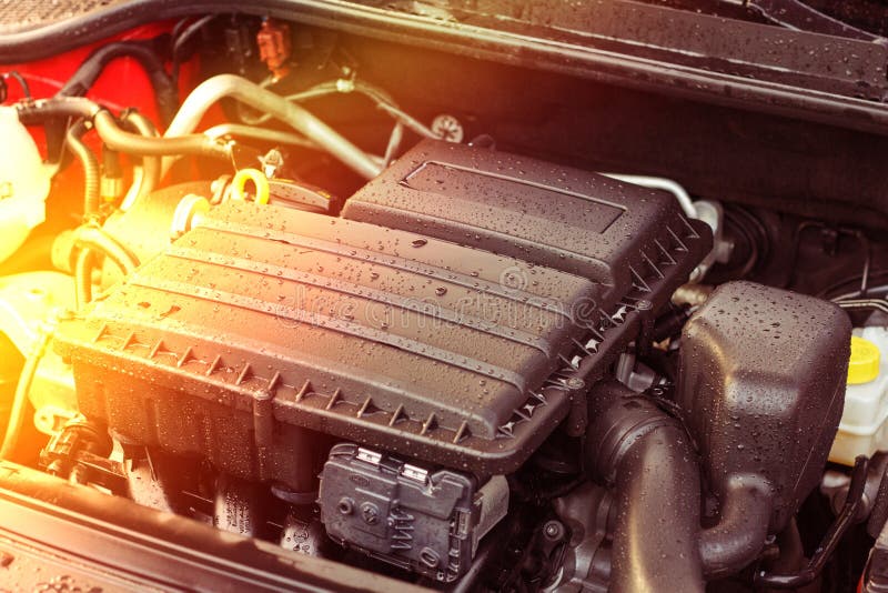Clean Car Engine Under the Open Hood Stock Photo - Image of open ...