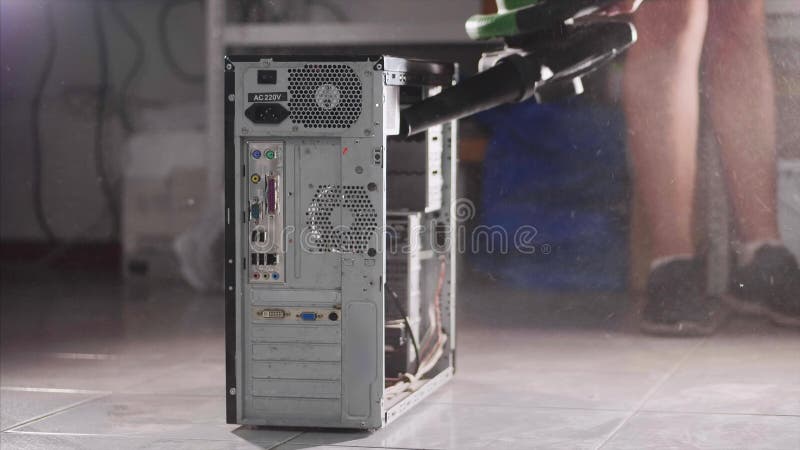 Cleaning Computer from Dust with Vacuum Cleaner, Dust is Flying Around ...