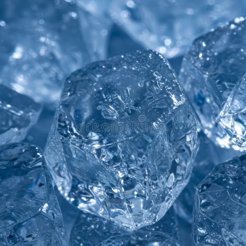 Close-up of Clear Blue Ice Cubes Stock Photo - Image of frosting ...