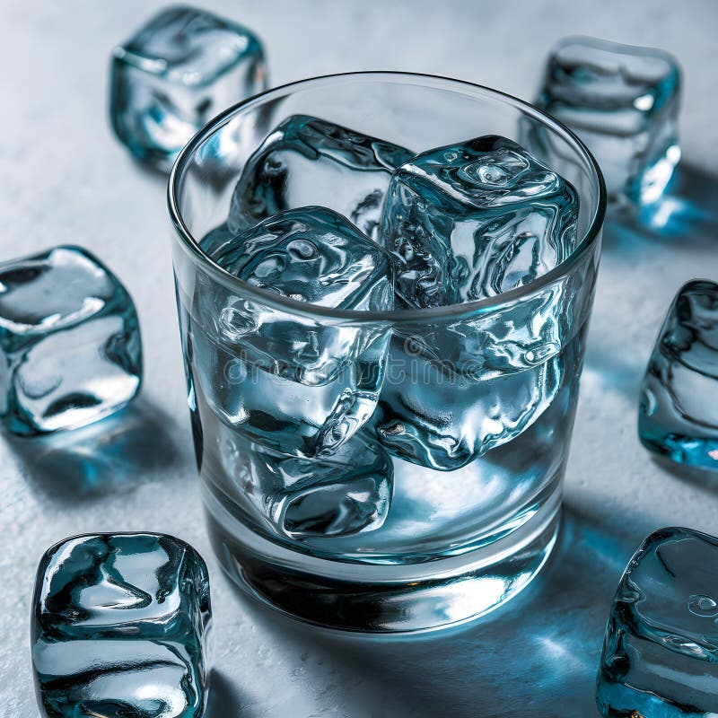 Close Up of Clear Glass Filled with Translucent Ice Cubes on Light ...