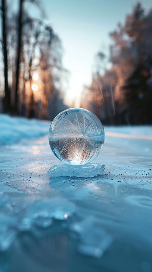 A Close Up of a Clear Ice Ball Sitting on Top of Water, AI Stock Photo ...