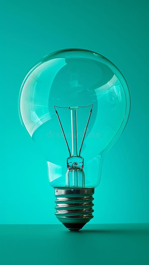 Close-up of Clear Light Bulb on Teal Background, Minimalistic Concept ...