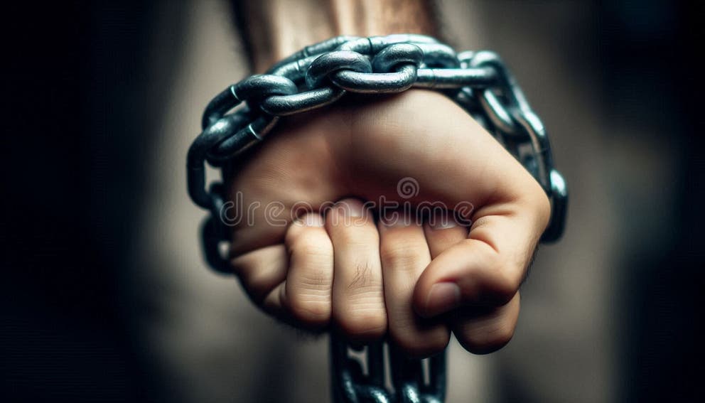 A Close-Up of a Clenched Fist Bound by Chains Stock Illustration ...