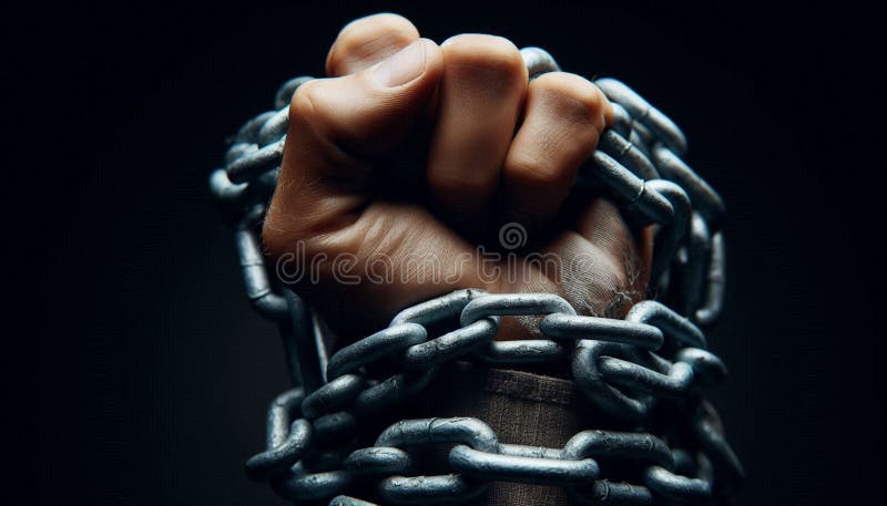 A Close-Up of a Clenched Fist Bound by Chains Stock Illustration ...