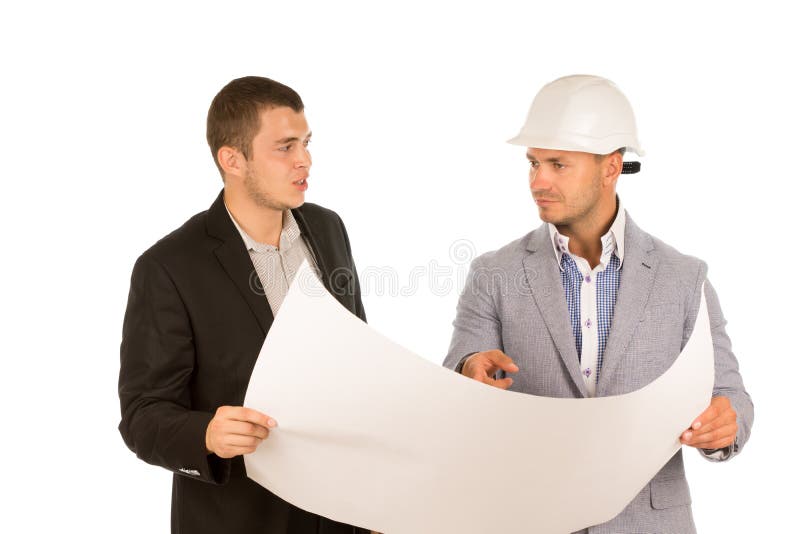 Client and Engineer Looking at Building Blueprint Stock Image - Image ...