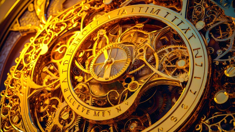 Close Up of Clock with Gold Gears and Clock Face on it. Generative AI ...