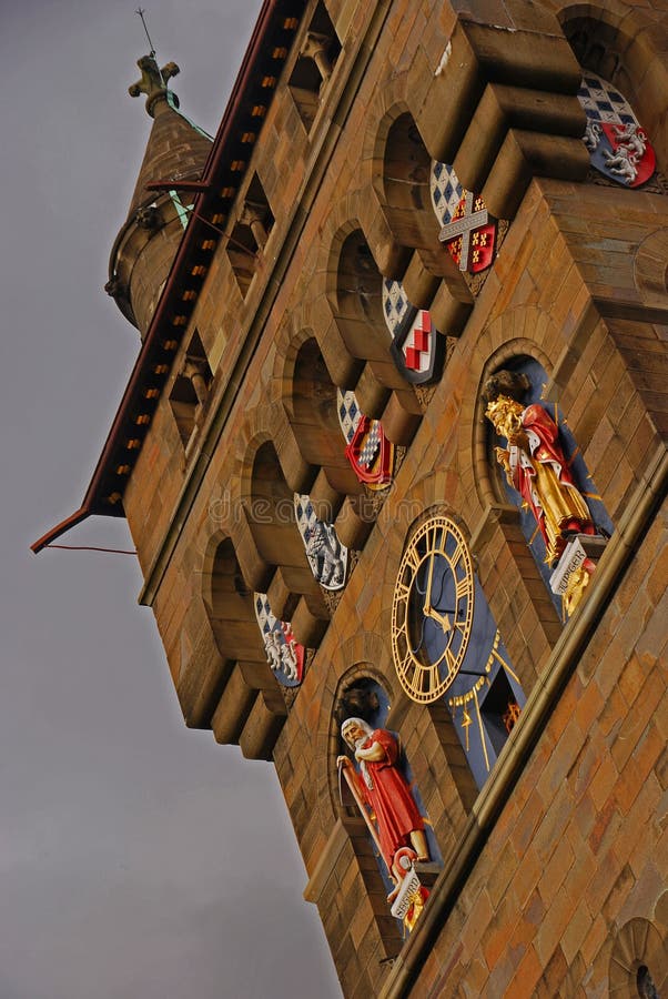 Close-up of Clock Tower of Cardiff Castle Stock Image - Image of ...