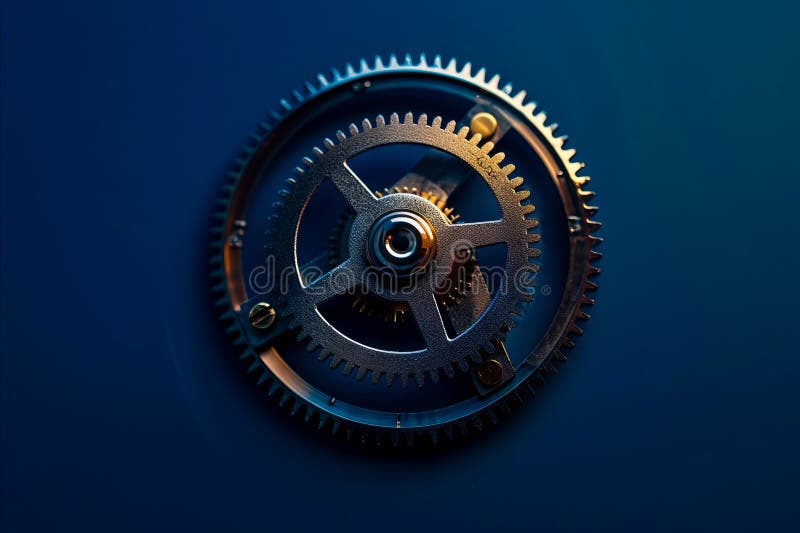 A Close Up of a Clockwork Mechanism on a Blue Background Stock Image ...