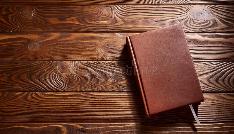 Close-up of Closed Book on Wooden Surface. Top View. Education and ...