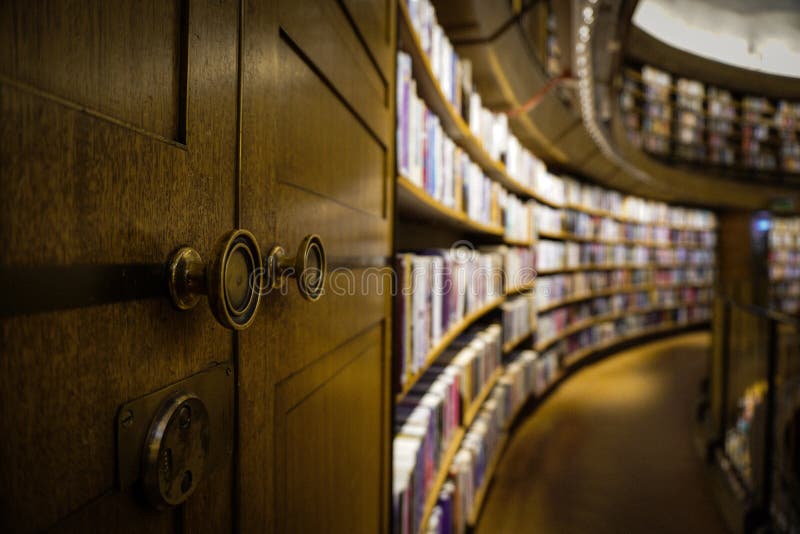 Close-up of Closed Door in a Library Stock Image - Image of interior ...