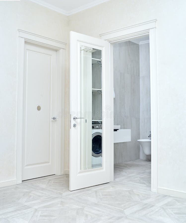 Close Up of Closed Wooden Door in the Empty Room Stock Image - Image of ...