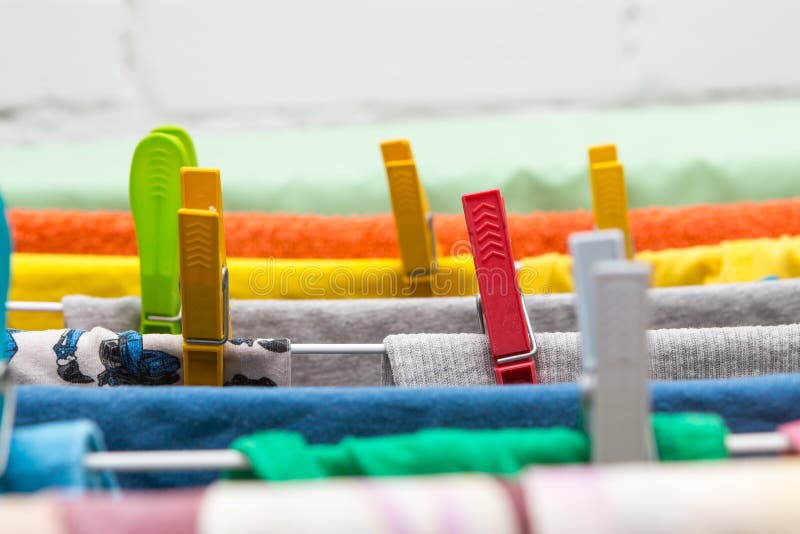 Close Up Clothes Dryer and Plastic Clips Stock Image - Image of culture ...