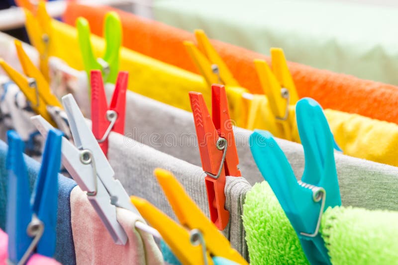 Close Up Clothes Dryer and Plastic Clips Stock Photo - Image of dryer ...