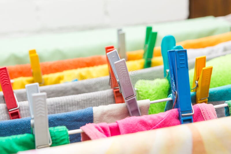 Close Up Clothes Dryer and Plastic Clips Stock Image - Image of hygiene ...