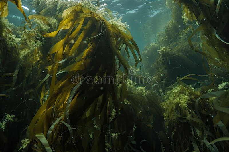 Close-up of a Clump of Kelp Swaying in the Current, with Fish Swimming ...
