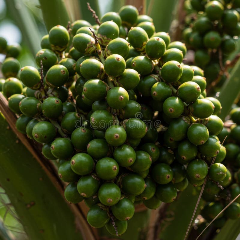 Close-Up of a Cluster of Green Berries on a Palm Tree Stock ...