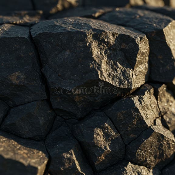 Close-up of a Cluster of Large, Dark, Angular Basalt Rocks. the Surface ...