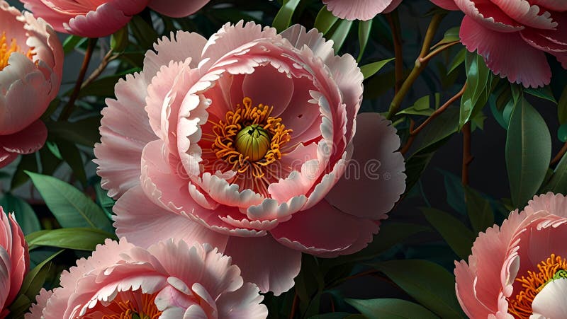 Blushing Peonies in Shadow stock illustration. Illustration of blossom ...