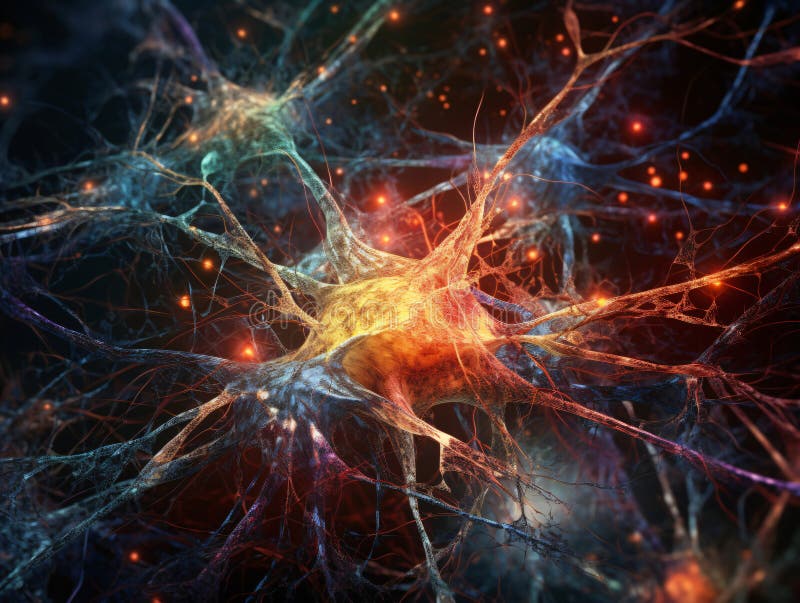 Close-up of a Cluster of Neurons in the Brain, Digital Art, Electrical ...
