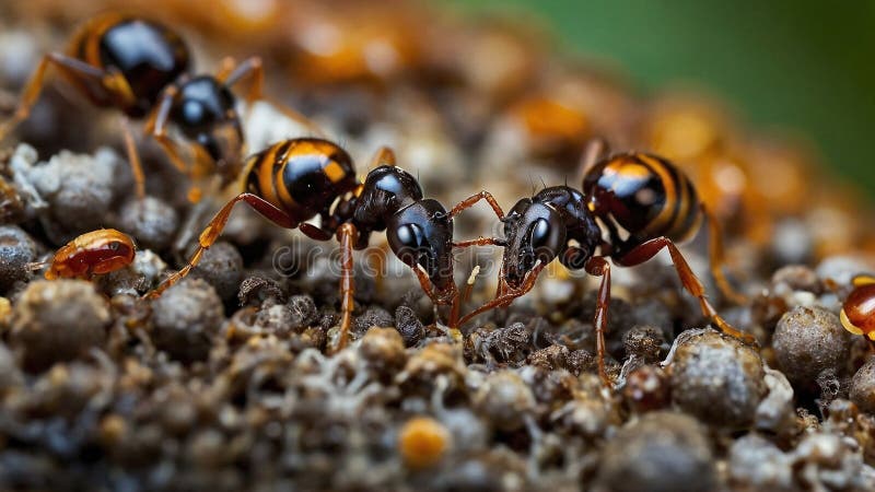 Close-up of a Cluster of Red Ants on the Soil Surface, AI-generated ...