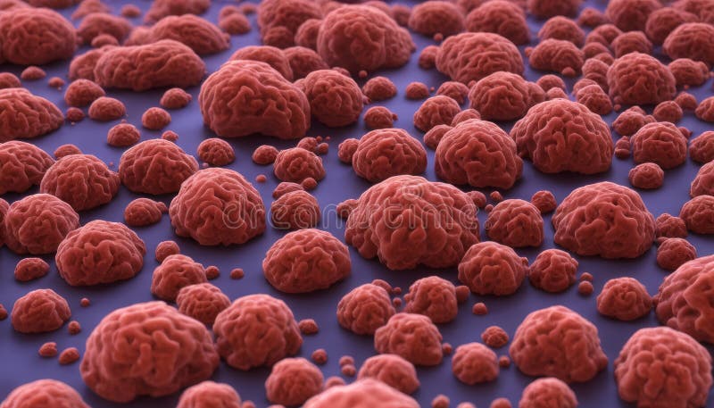 Close-up of a Cluster of Red, Brain-like Structures on a Blue ...