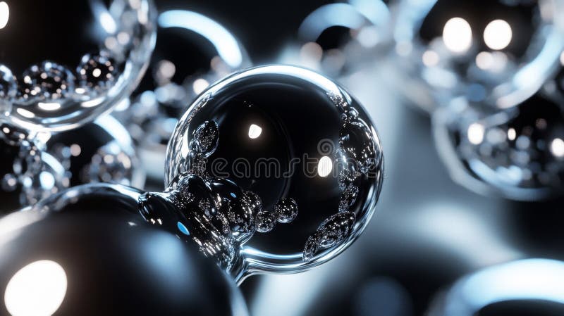 Close-up of a Cluster of Shiny Metallic Spheres with Reflective ...