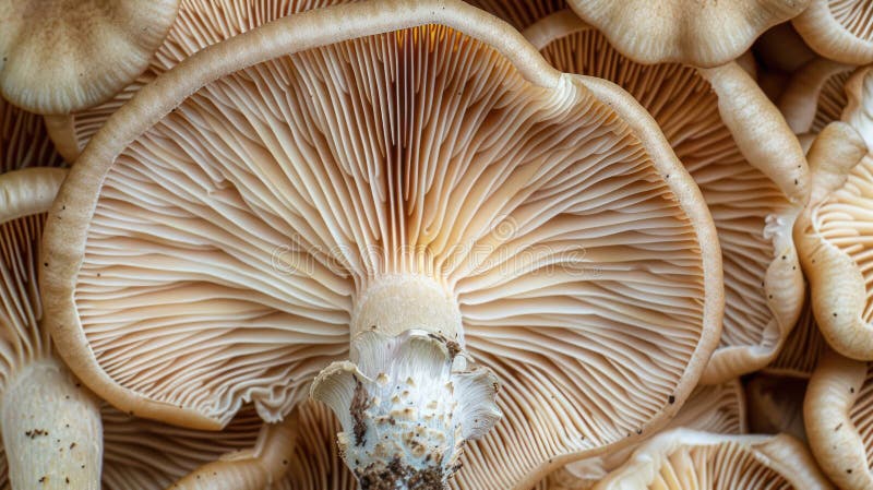 Close-up of a Cluster of Tan Mushrooms with Gills Stock Illustration ...