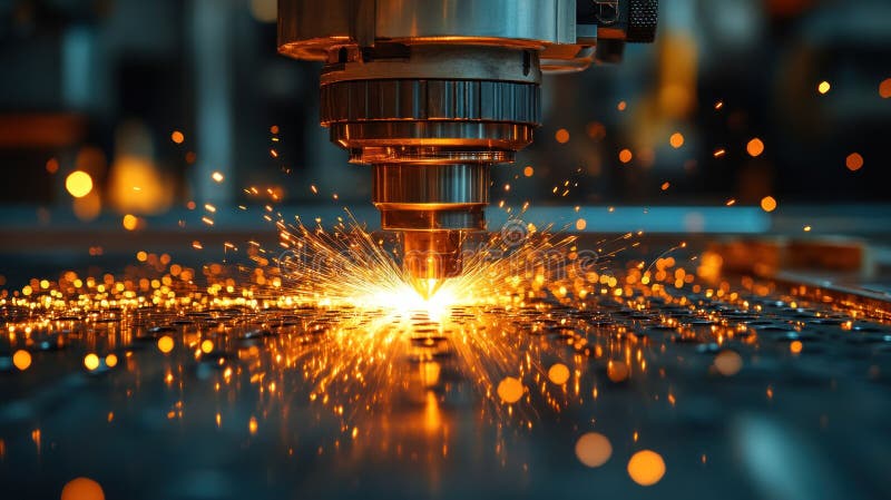 Close-up of a CNC Machine Cutting Metal with Sparks Flying Stock Photo ...