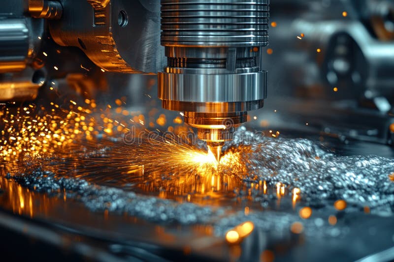 Close-up of a CNC Machine Cutting Metal with Sparks Flying Stock Photo ...