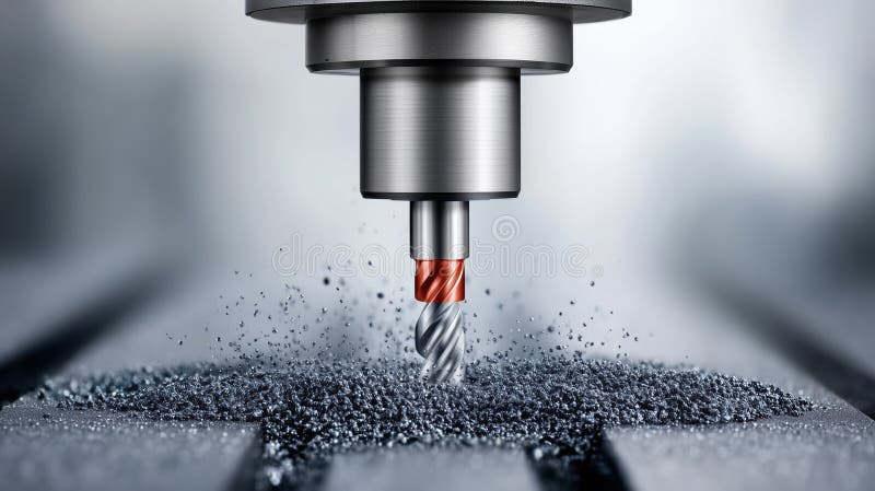 CNC Milling Machine Cutting Metal Block with Flying Chips for Precision ...