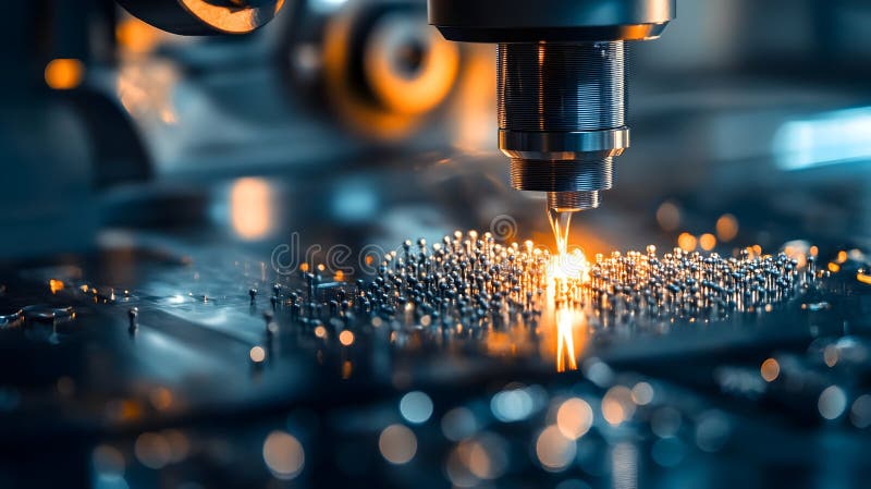 Close-up of Cnc Machine during Metal Drilling Process with Sparks Stock ...