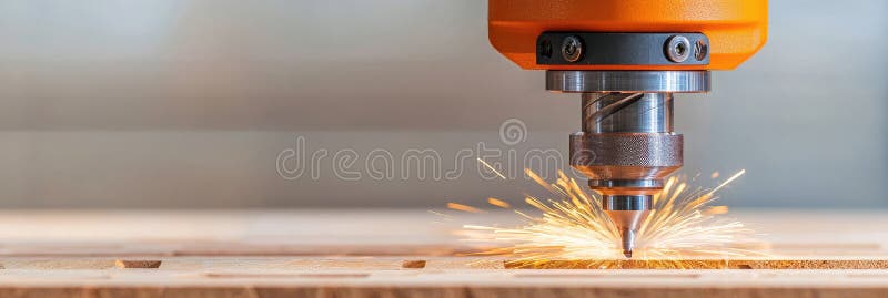 Close-up of a CNC Machine with Sparks Flying during the Precise Cutting ...
