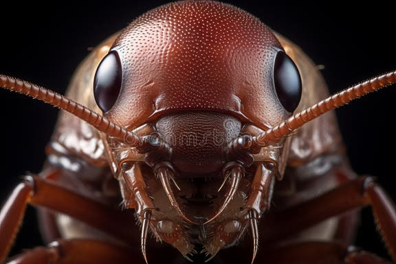 Close-up of Cockroach Head or Muzzle Isolated on Black Stock Photo ...