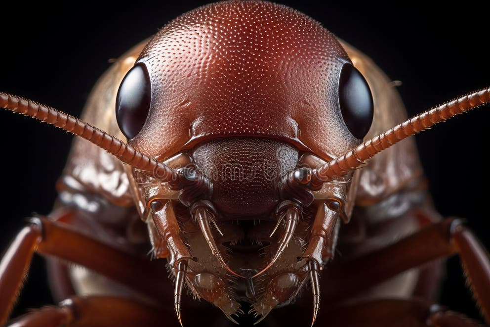 Close-up of Cockroach Head or Muzzle Isolated on Black Stock Photo - Image of abdomen, crawling ...