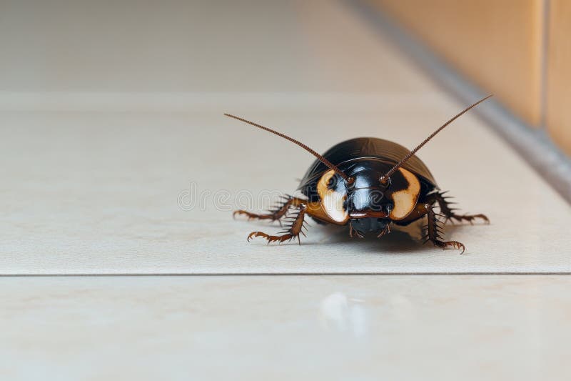Close-up of a Cockroach on a Light-Colored Floor Tile with Detailed ...