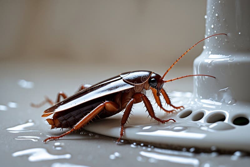 Close-Up of a Cockroach by a Wet Sink Drain Stock Illustration ...