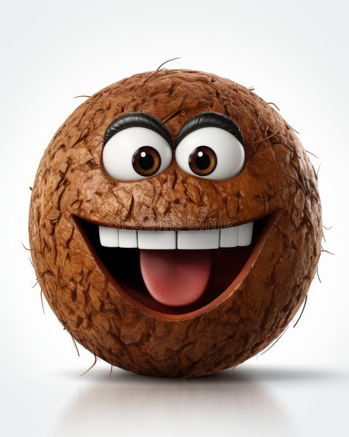 A Close Up of a Coconut with Eyes and a Smile. Generative Ai Stock ...