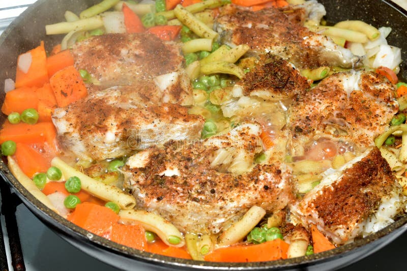 Cod Fish is Cooked in a Frying Pan. Stock Image - Image of healthy ...