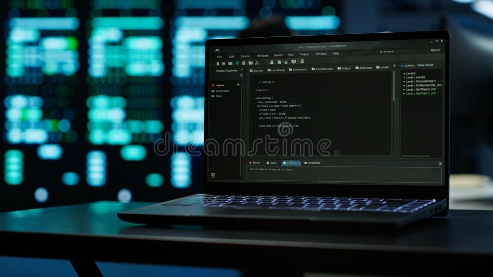 Close Up of Code Running on Laptop Screen in Data Center Stock Image ...