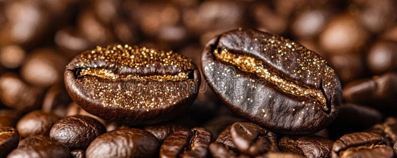 Close-up of Coffee Beans with Golden Glitter, Luxury Concept Stock ...