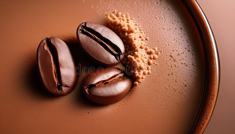 Close-up of Coffee Beans Resting on Chocolate Surface, Mocha Mousse ...