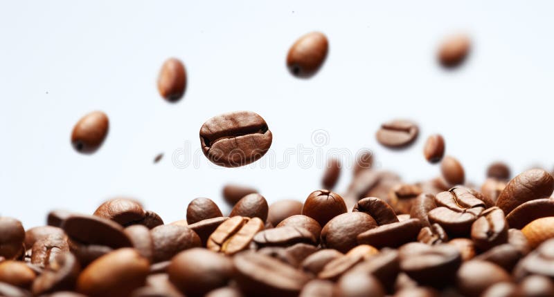 Coffee Beens Exploding Over Cappuccino Cup Background Selective Focus ...