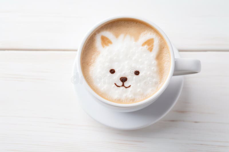 Close Up of a Coffee Cup with a Dog Shaped Latte Art Stock Illustration ...