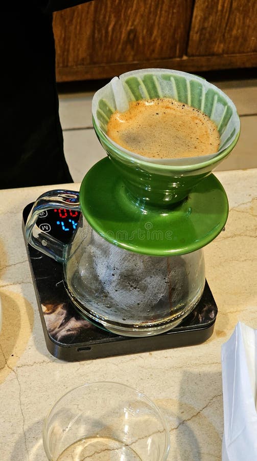 Close-up of Coffee Grounds Blooming in a V60 Dripper Stock Image ...