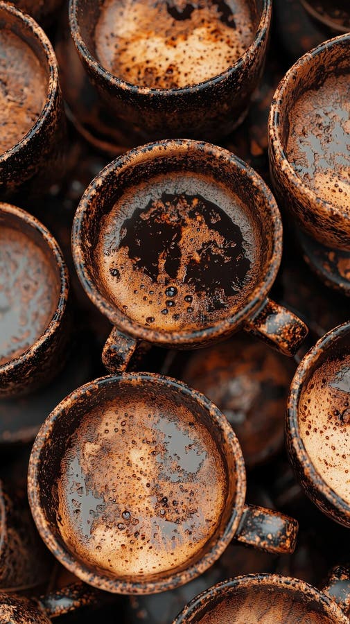 Close-up of Coffee Mugs with Rustic Texture and Coffee Stains Stock ...