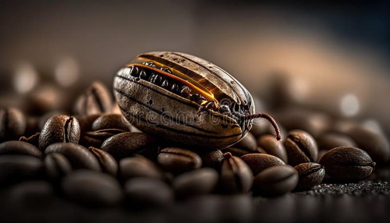 A Close Up of a Coffee Pod on a Pile of Coffee Beans Stock Illustration ...