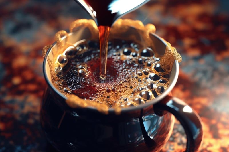 Close-up of Coffee Stream from Pot To Cup Stock Image - Image of stream ...