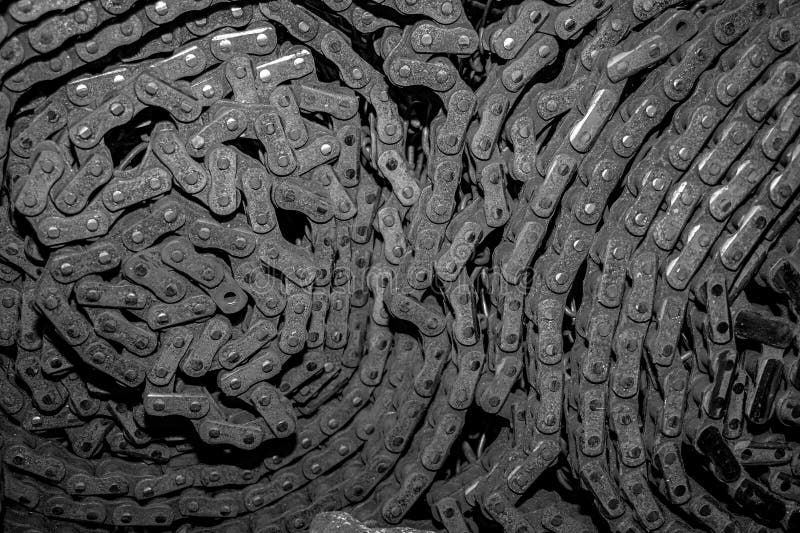 Black and White Rolled Industrial Metal Chains Stock Photo - Image of ...